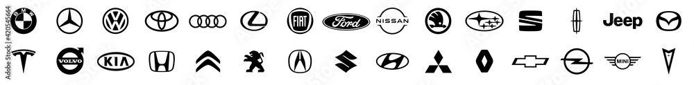 Logo of cars brand set. Black logo of popular brands of cars on a white ...