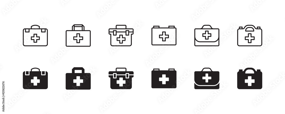 First aid kit icon set. Vector graphic illustration. Suitable for ...