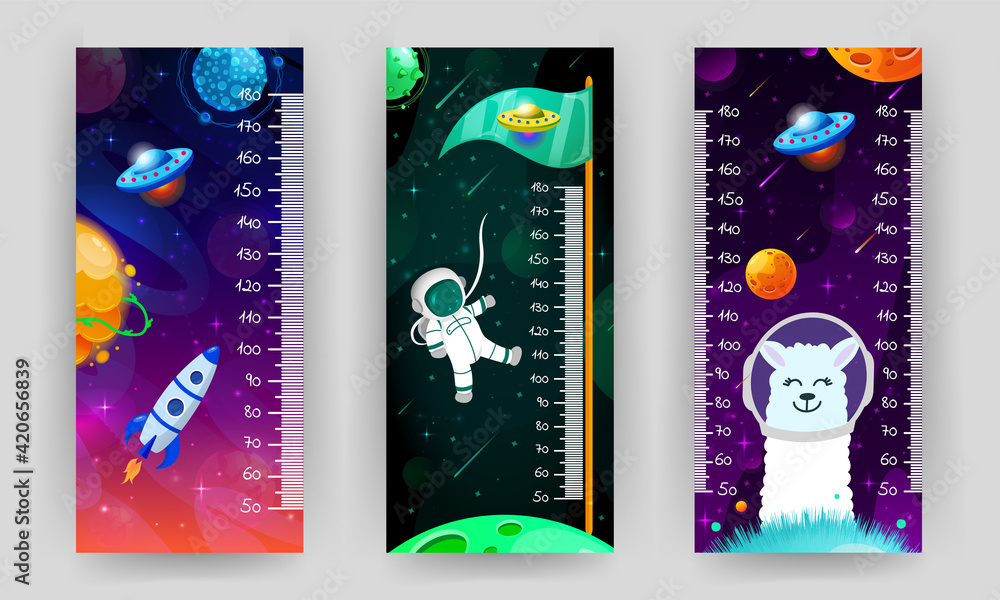 Stock-Vektorgrafik „Kids space height chart. Cosmic wall meter with ...