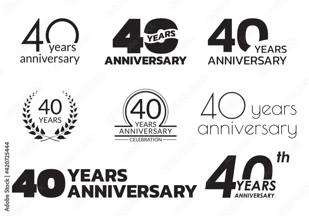 40 years anniversary icon or logo set. 40th birthday celebration badge ...