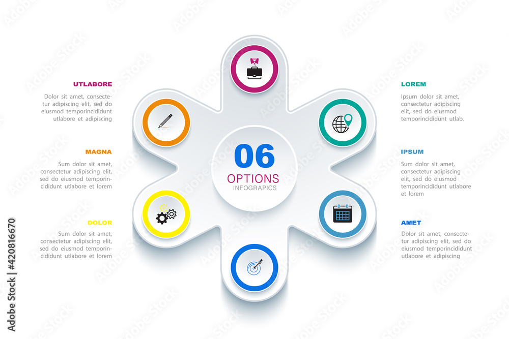 Business process diagram infographics with 06 step segments. Elements ...