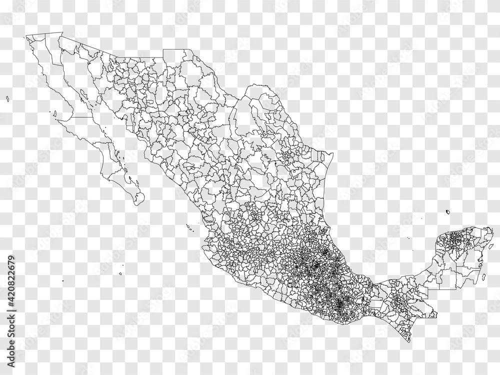 Blank map of Mexico. Municipalities of Mexico map. High detailed vector ...