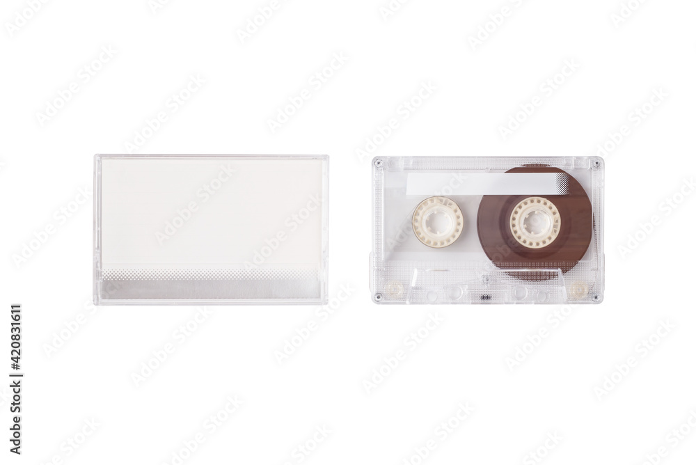 Transparent Cassette tape with Cassette tape case isolated on white ...