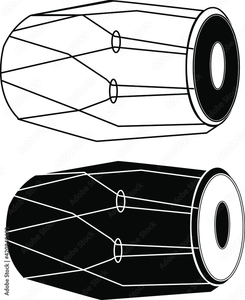 Artistic Hand drawn traditional drum outline designe. Vector black ...