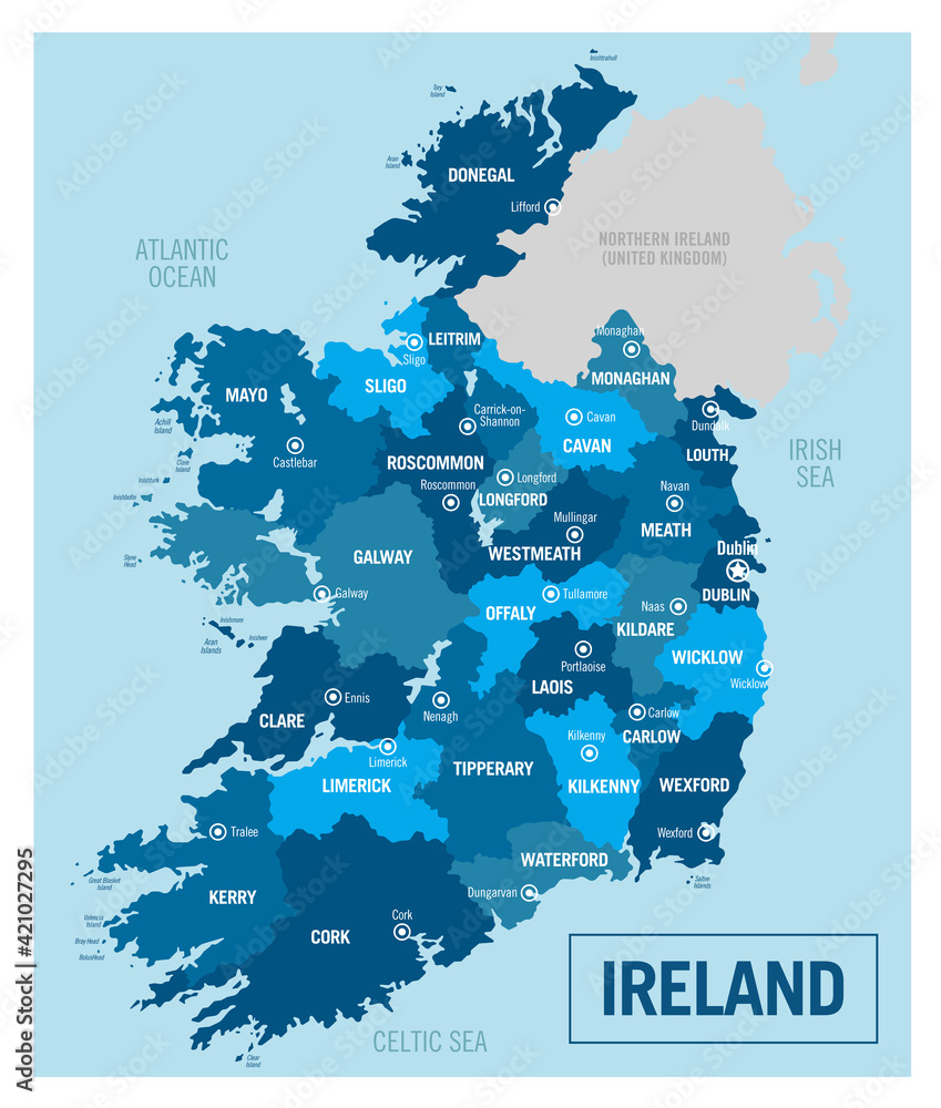 Ireland country political map. Detailed vector illustration with ...