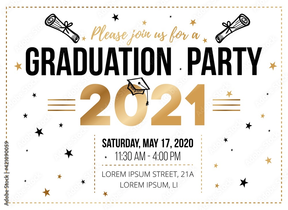 Graduation party invitation design template in flat style ...