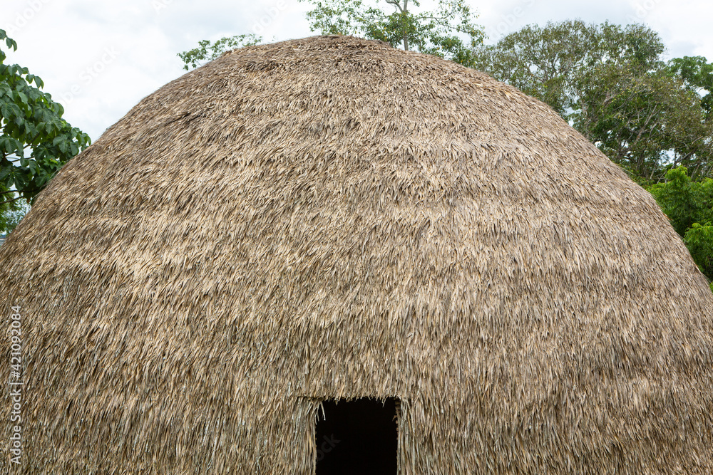 Traditional indigenous house made of straw and wood home to native ...