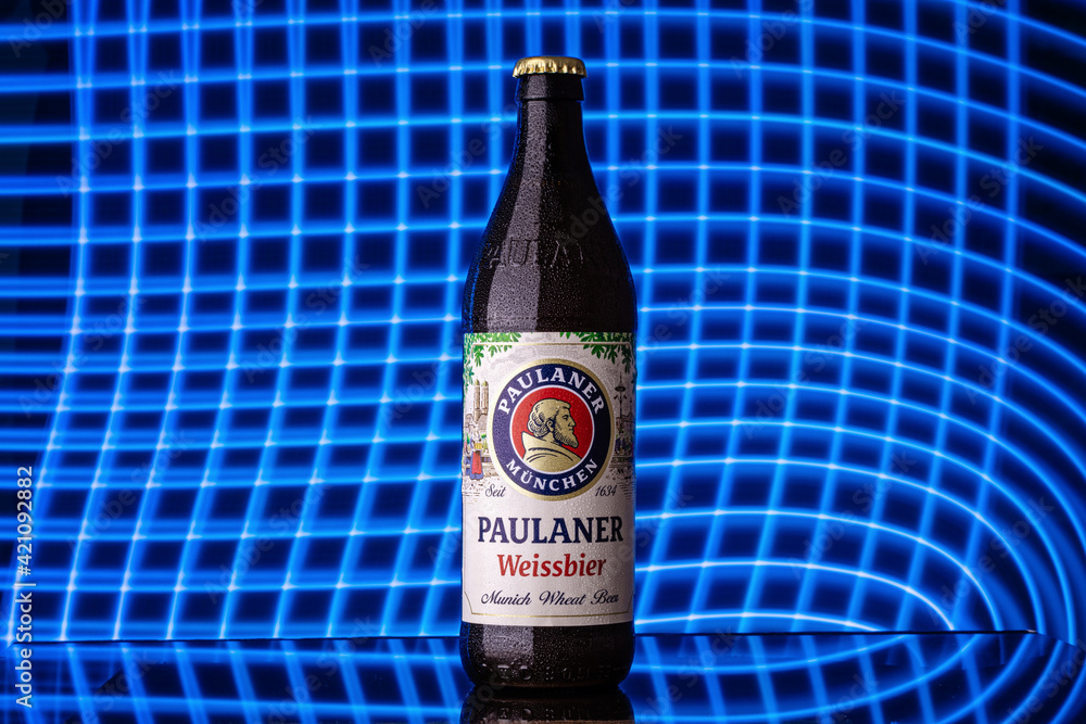 Paulaner Weissbier beer. Brewed by Paulaner Brauerei in Munich, Bavaria ...