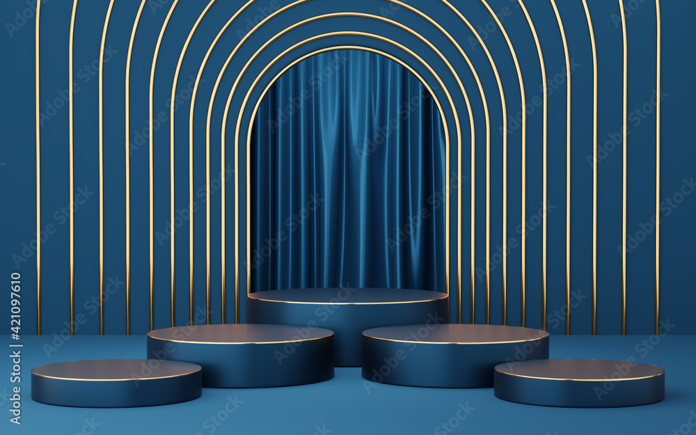 Illustration Stock 5 Empty blue cylinder podium with gold border on ...