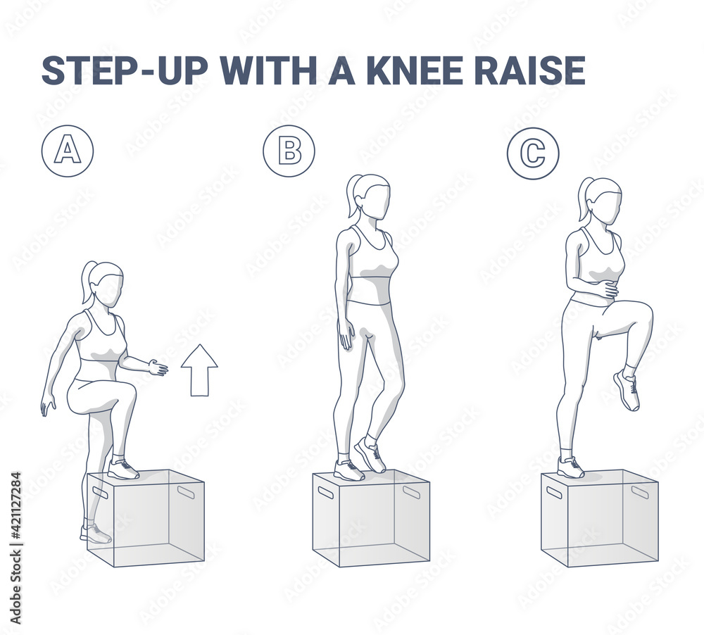 Step Up with a Knee Raise Exercise for Women Home Workout Guidance ...