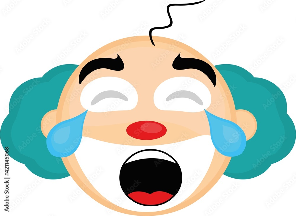 Vector emoticon illustration of the face of a cartoon clown with a sad ...