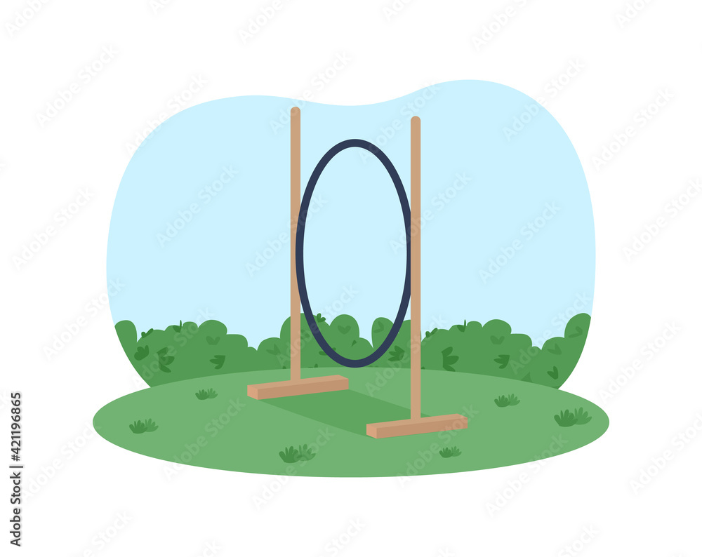 Hoop for pet training 2D vector web banner, poster. Dog competition ...