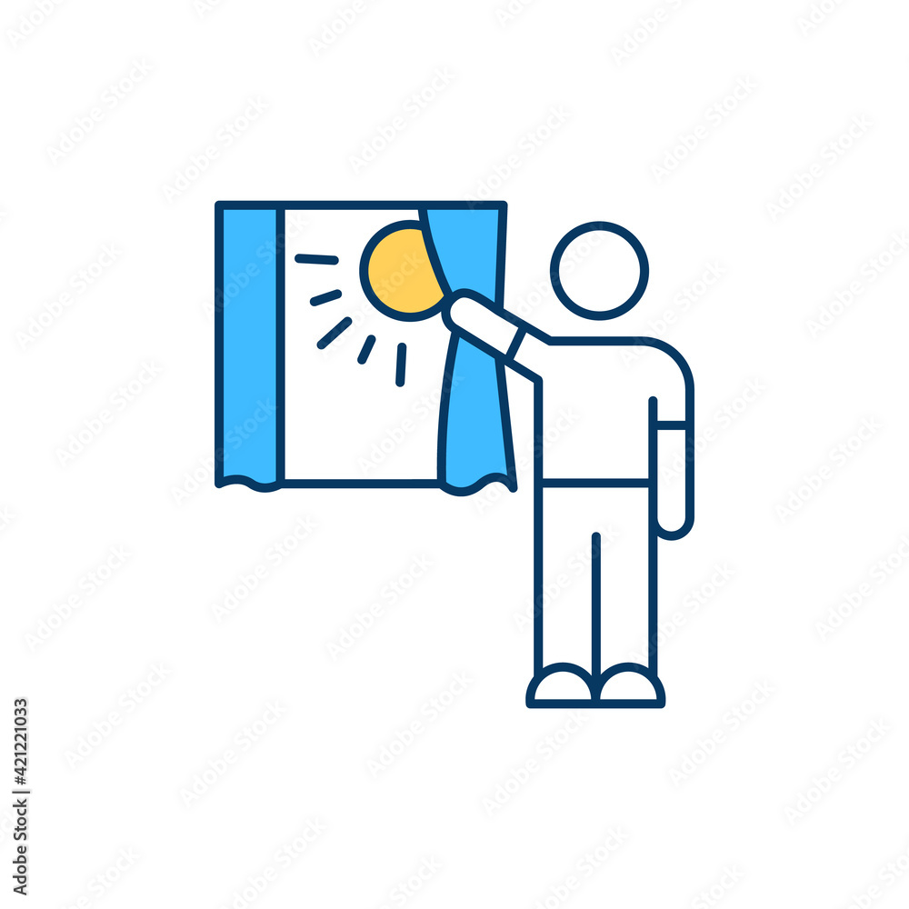 Daylighting therapy RGB color icon. Natural light exposure. Handling ...