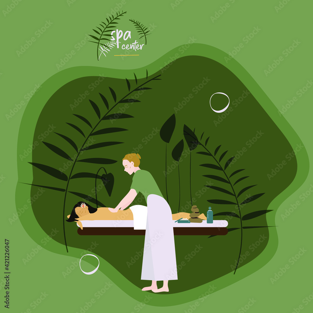 Young lady relaxing and enjoying her time. Spa center service vector ...