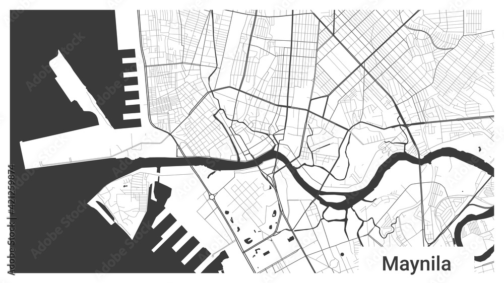 Vector de Stock Map of Manila city, Republic, Philippines. Horizontal ...