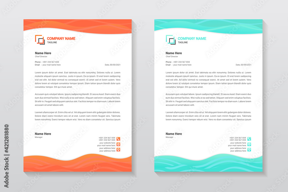 Letterhead design template. Wave shape letterhead. Creative and modern ...