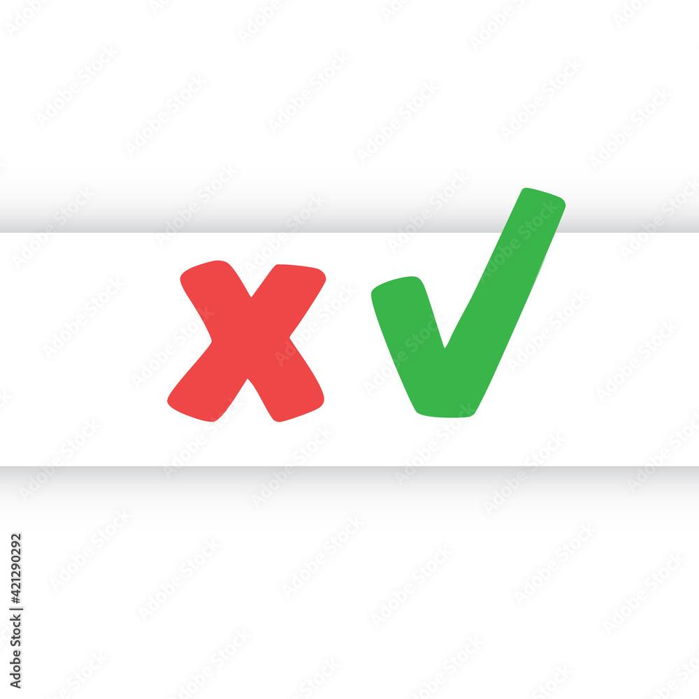 Checkmark vector icons. Green Tick and red x check marks. Grungy hand ...