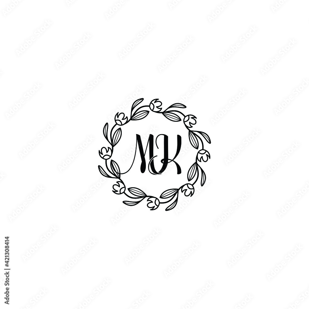 MK initial letters Wedding monogram logos, hand drawn modern ...