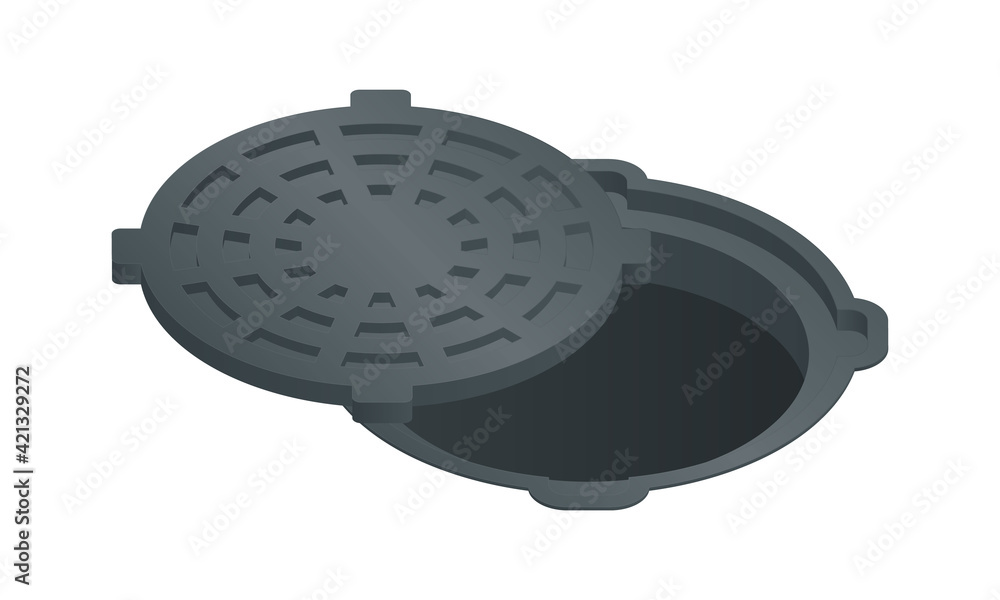 Vector illustration open sewer hatch isolated on white background ...
