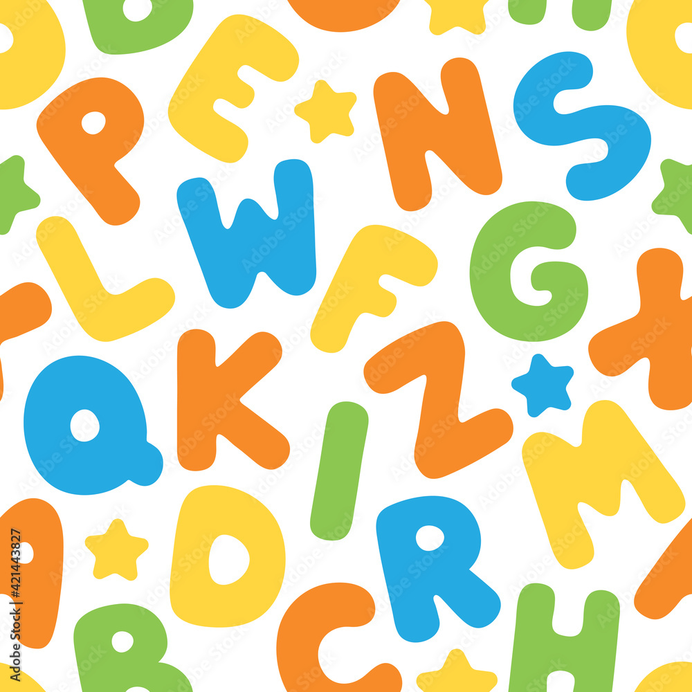 Colorful and playful English alphabet seamless pattern background. Back ...