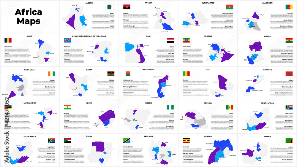 Africa vector maps country infographics set. Slides presentation ...