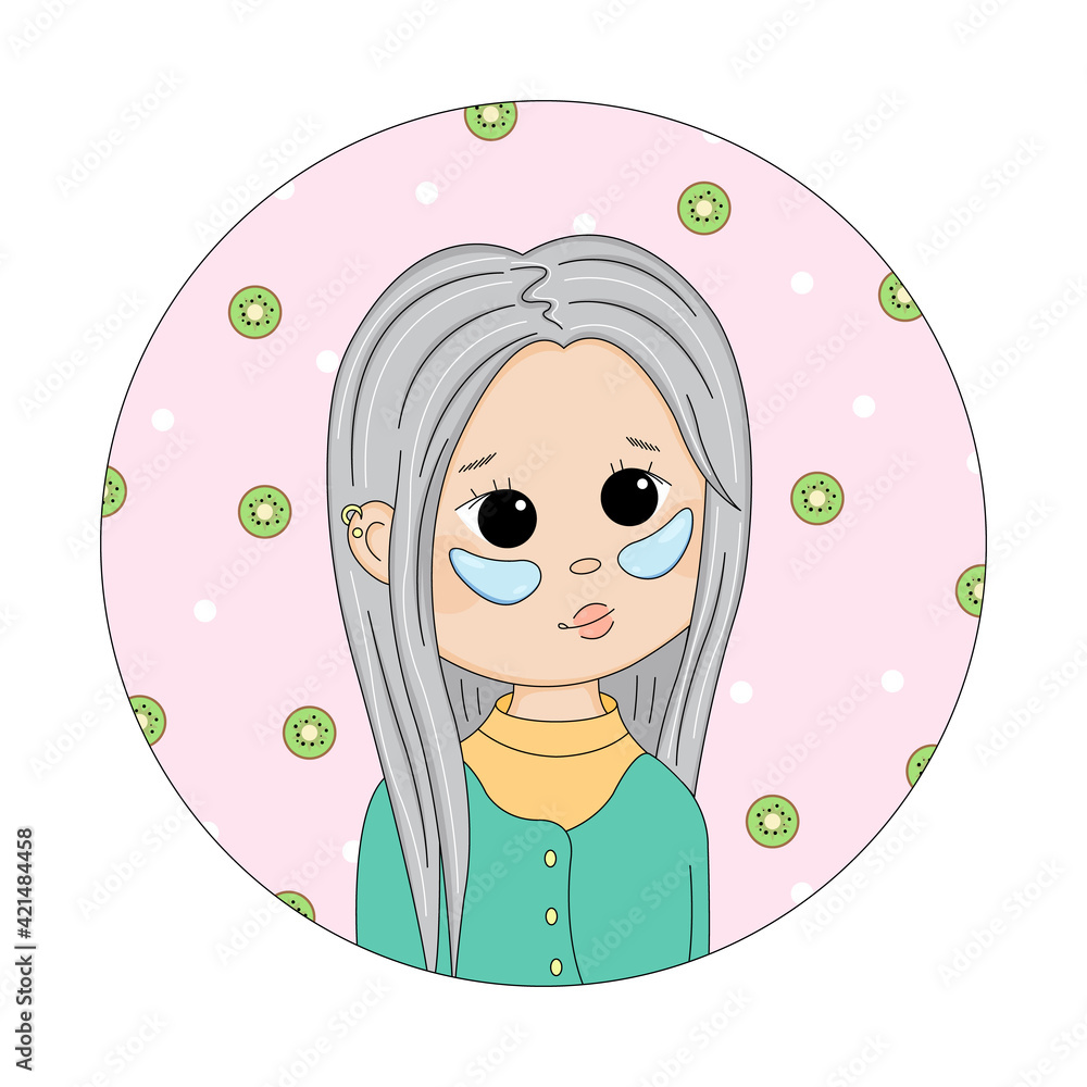 Cute Girl is doing eyes patching. Cartoon Girl with Big Eyes on a pink ...