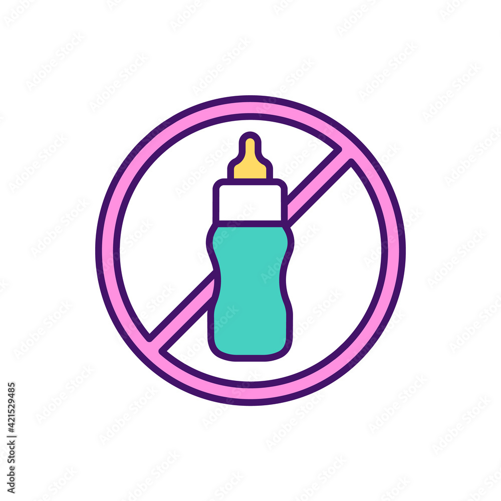 Weaning from bottle process RGB color icon. Stopping baby breastfeeding ...