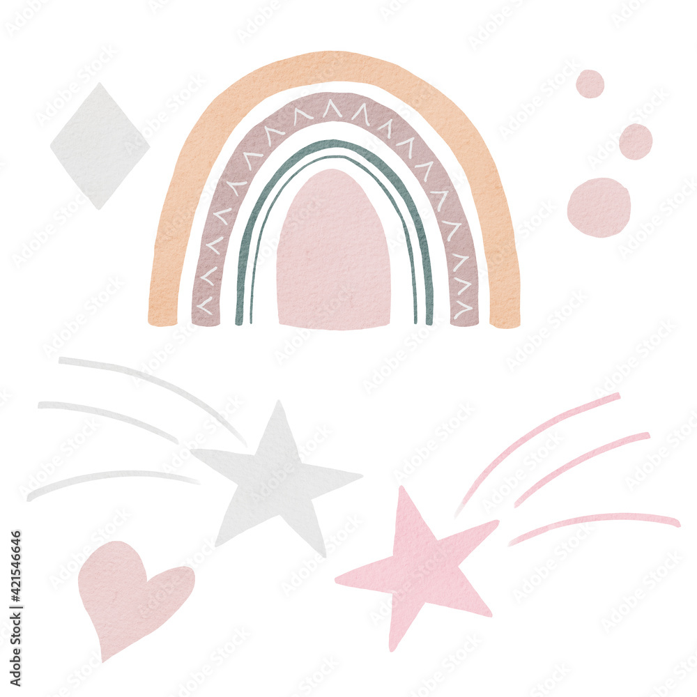 Watercolor boho rainbow clipart set. Kids nursery and baby shower ...