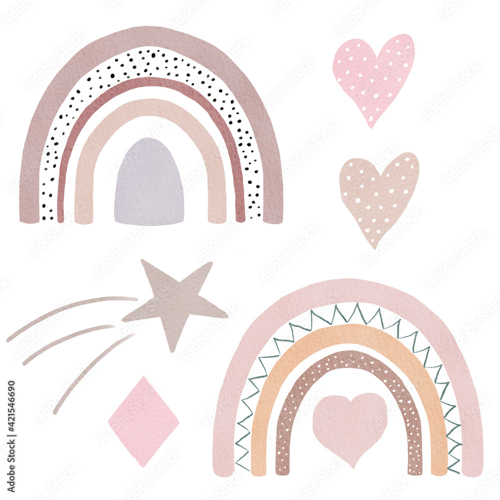 Boho rainbow watercolor clipart set for baby shower, nursery wallpaper ...