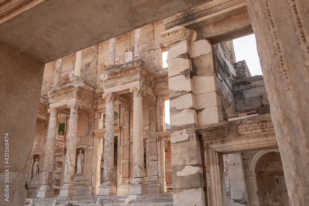 Celsus Library in Ephesus in Selcuk (Izmir). An ancient Roman building ...