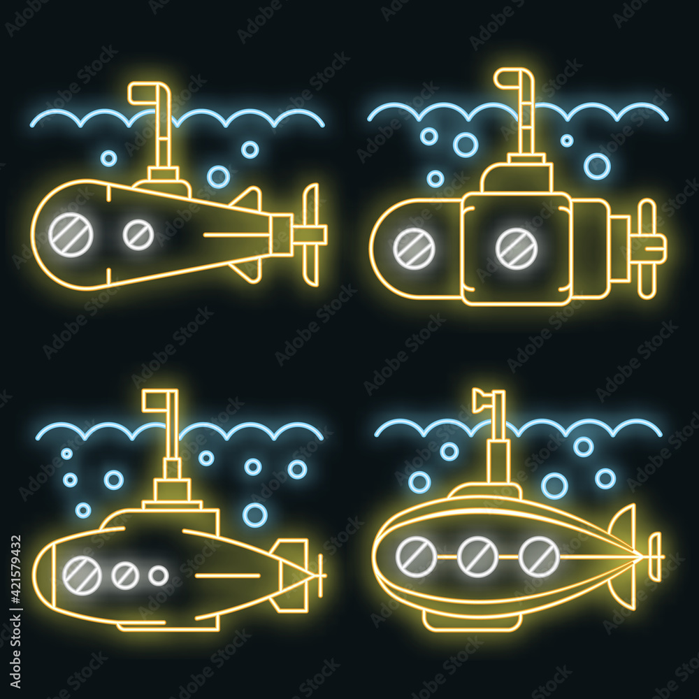 Periscope icon set. Outline set of periscope vector icons neon color on ...