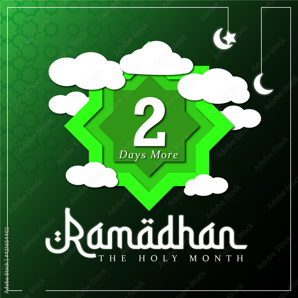 Number Countdown with green Islamic star geometry and cloud with ...