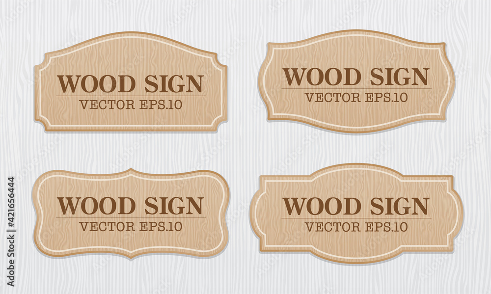 Classical wood signage vector set on white wood texture background ...