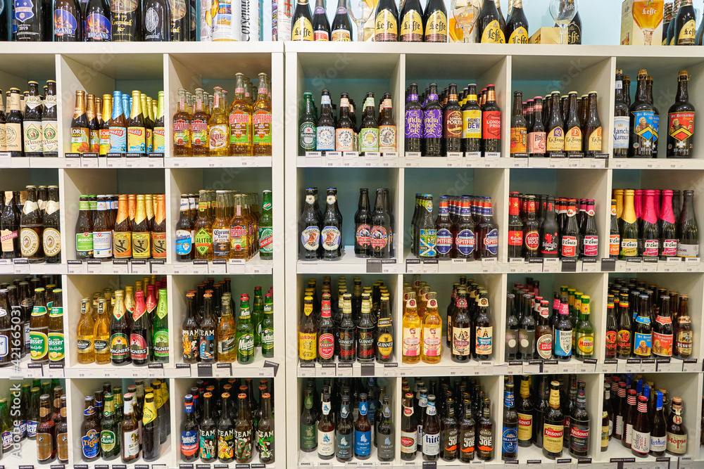 BERLIN, GERMANY - CIRCA SEPTEMBER, 2019: various bottles of beer on ...