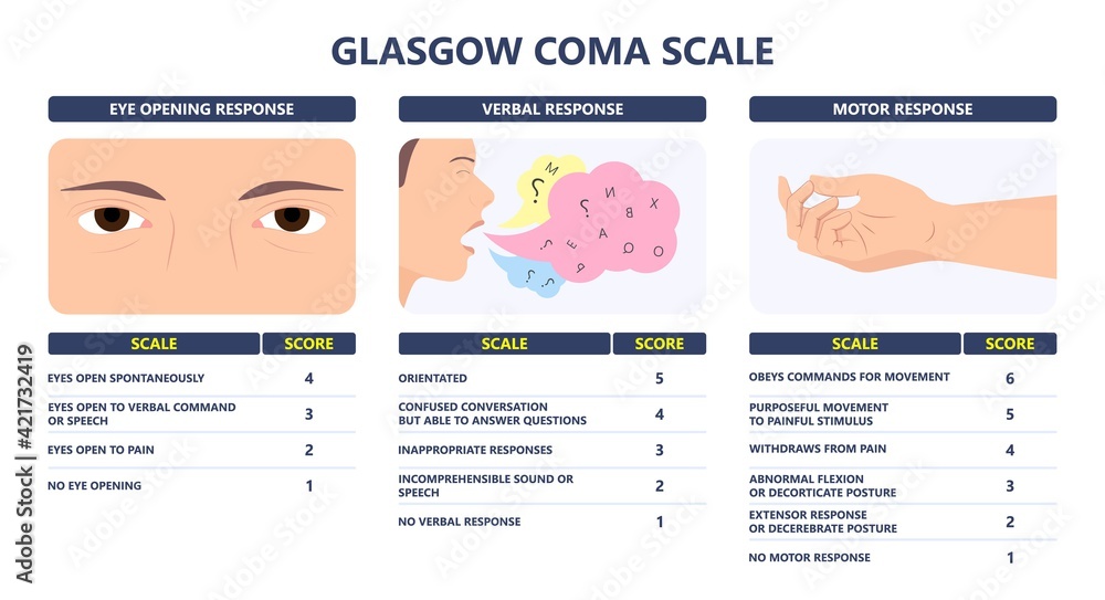 Glasgow Coma Scale avpu alert verbal pain patient score first aid test ...