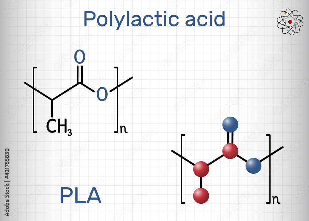 Polylactic acid, polylactide, PLA molecule. It is polymer, bioplastic ...