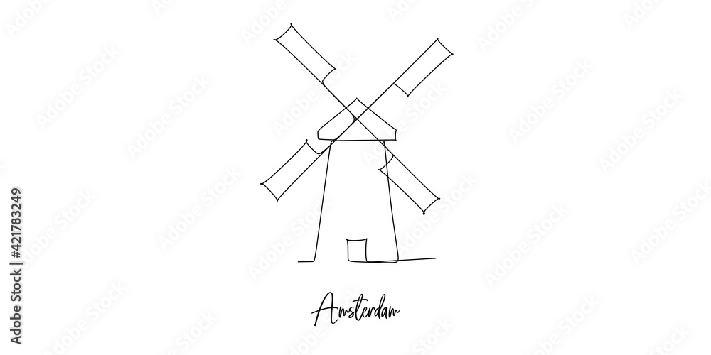 Amsterdam of Netherlands landmarks skyline - Continuous one line ...