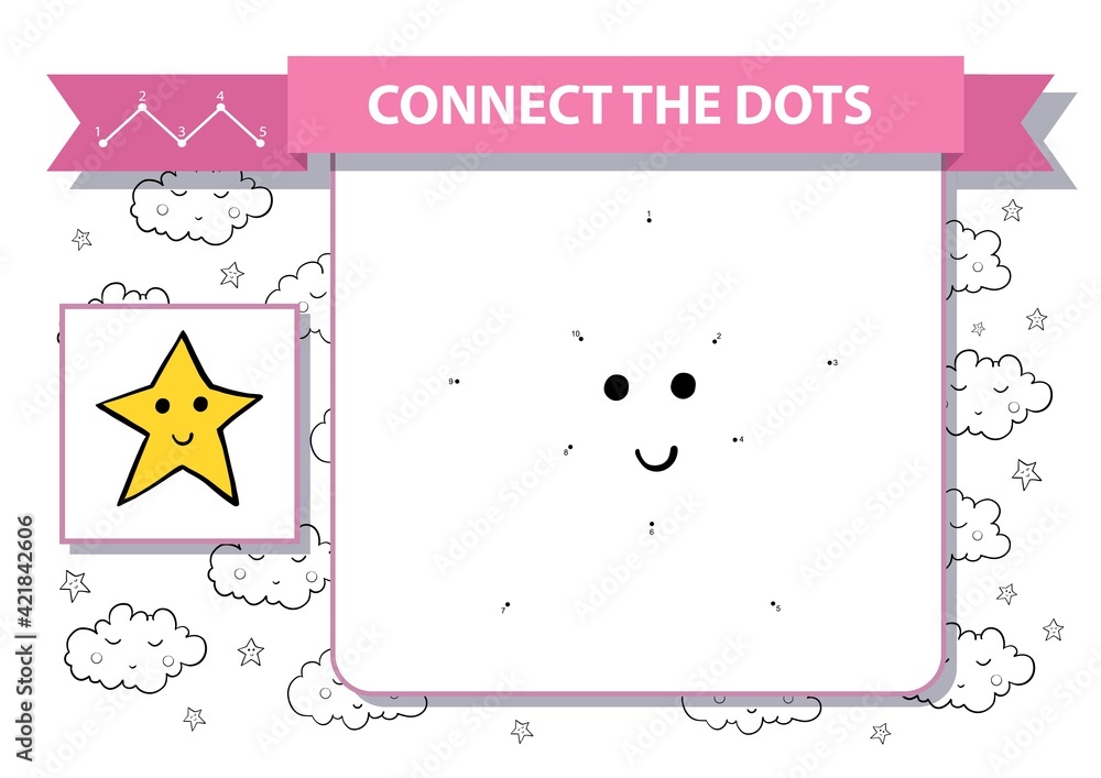 Cute cartoon star. Dot to dot educational game for kids. Printable ...