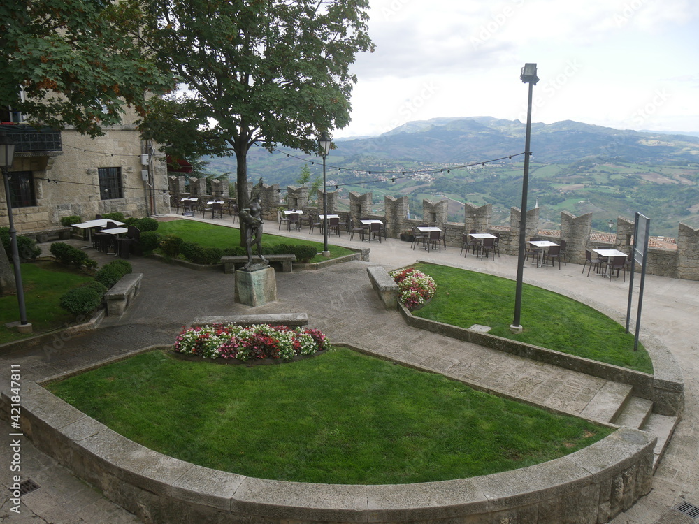 San Marino, panoramic terrace. Panoramic terrace at the arrival point ...