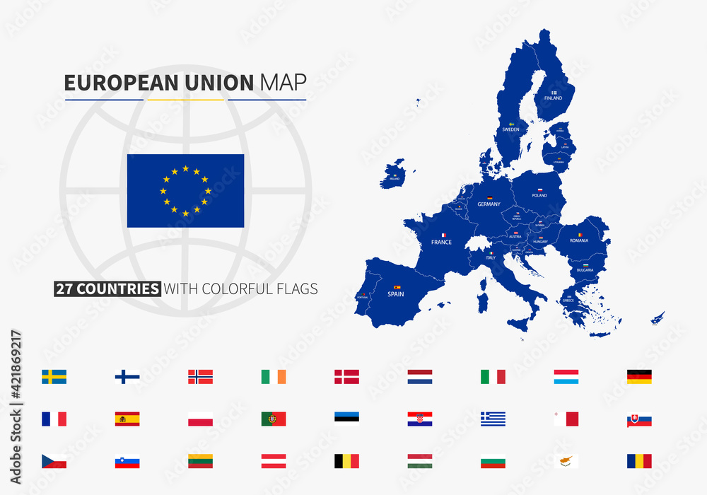 European Union map. Map of EU with countries and flags. EU flag. Set of ... European Union map. Map of EU with countries and flags. EU flag. Set of ...