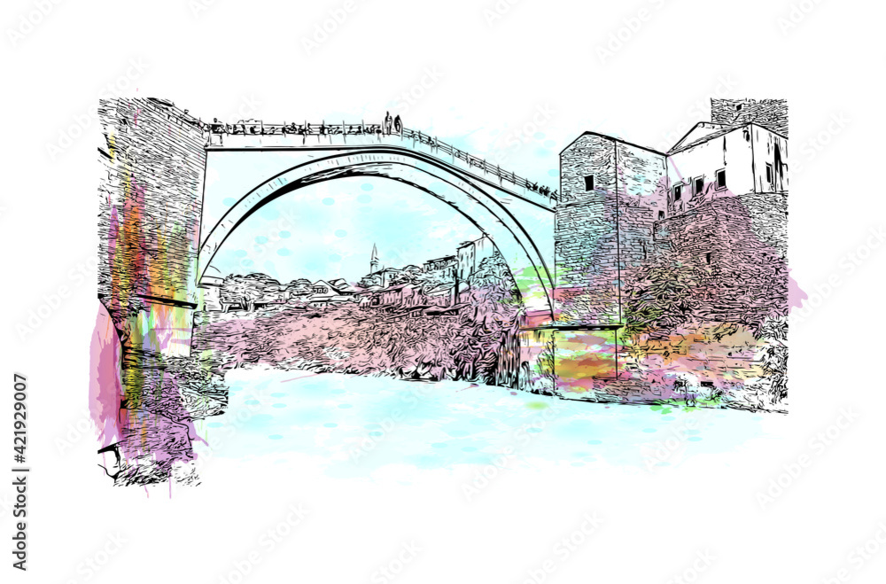 Building view with landmark of Mostar is a city in southern Bosnia and ...