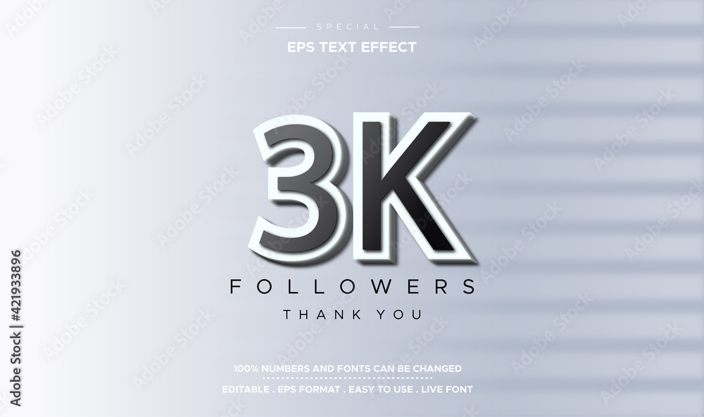 3k follower number text effect with silver color Stock Vector | Adobe Stock