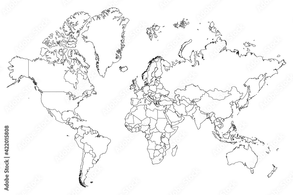High resolution map of the world split into individual countries. High ...