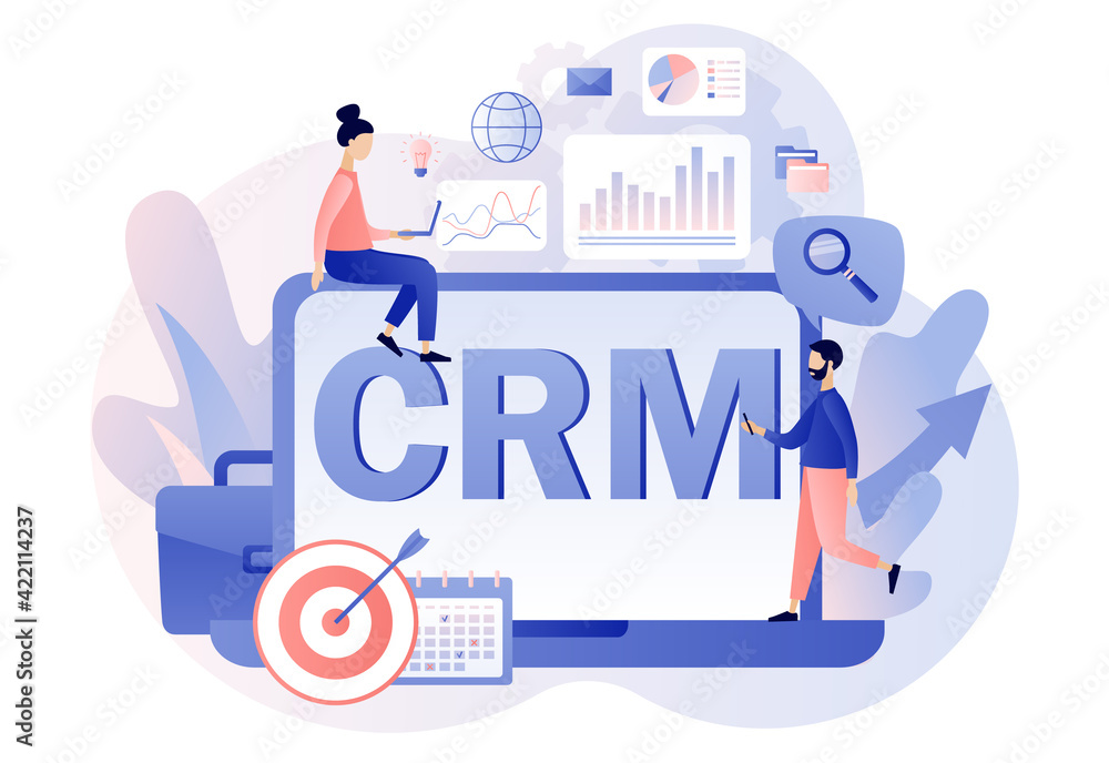 CRM - text on laptop screen. Customer relationship management concept ...