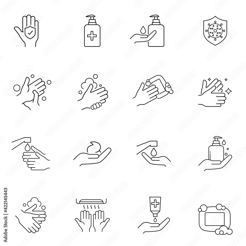 Simple Set of Washing Hands Related Vector Line Icons. Contains such ...