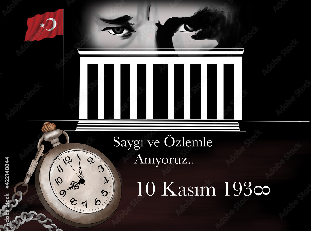 illüstrasyon of , November 10,1938, the founder of the republic of Turkey Mustafa Kemal Atatürk ...