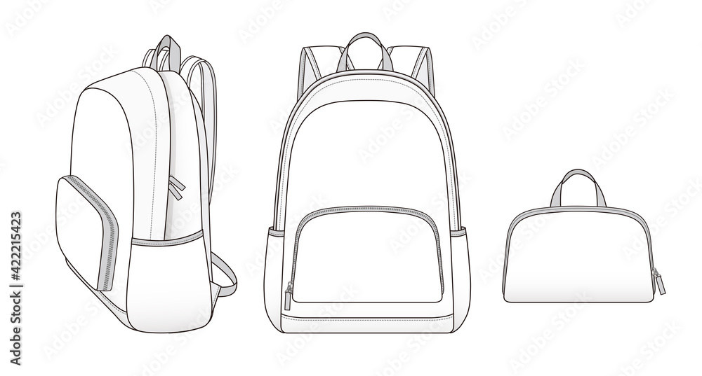 backpack with zipper pocket, schoolbag vector illustration sketch ...