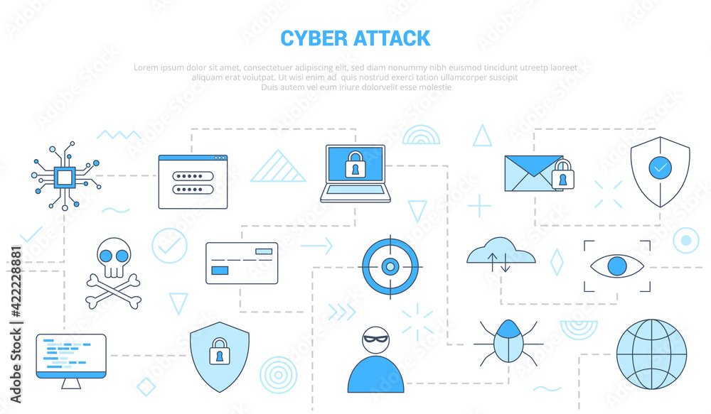 cyber attack concept with icon set template banner with modern blue ...