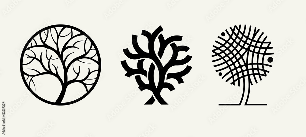 Trees in different styles. A set of templates for creating logos ...