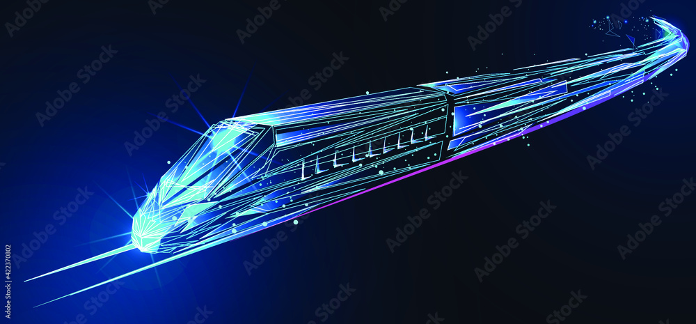 Vector de Stock High-speed train. Digital low poly wireframe of futuristic vector. Future ...